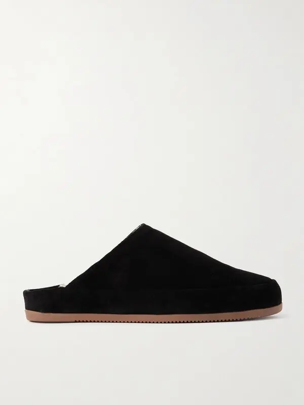 Mulo Shearling-lined Suede Slippers - Black