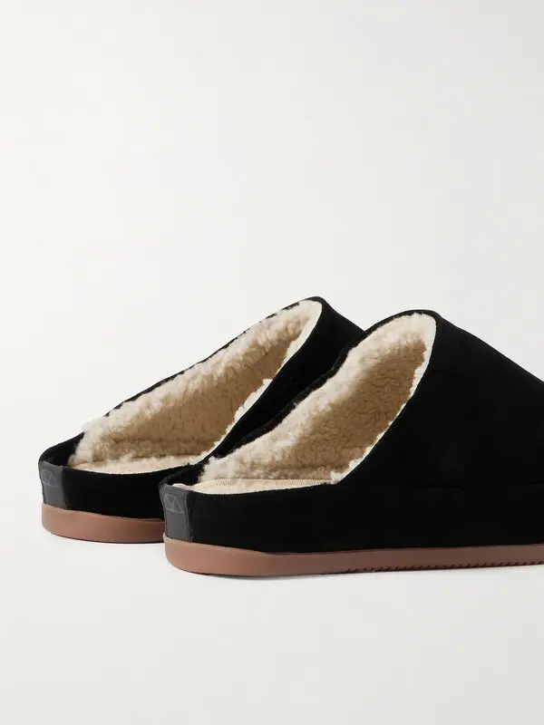 Mulo Shearling-lined Suede Slippers - Black