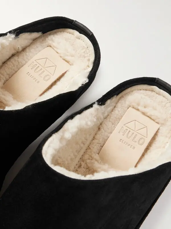 Mulo Shearling-lined Suede Slippers - Black