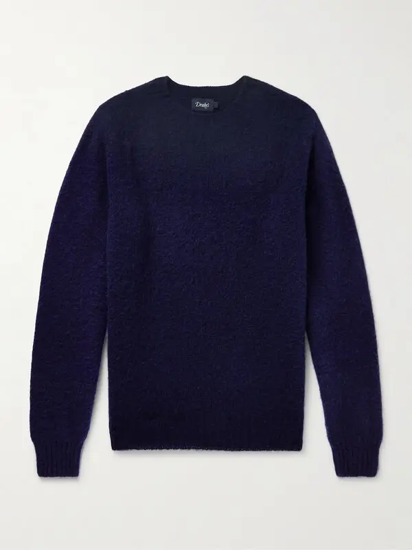 DRAKE'S Brushed Shetland Wool Sweater - Blue