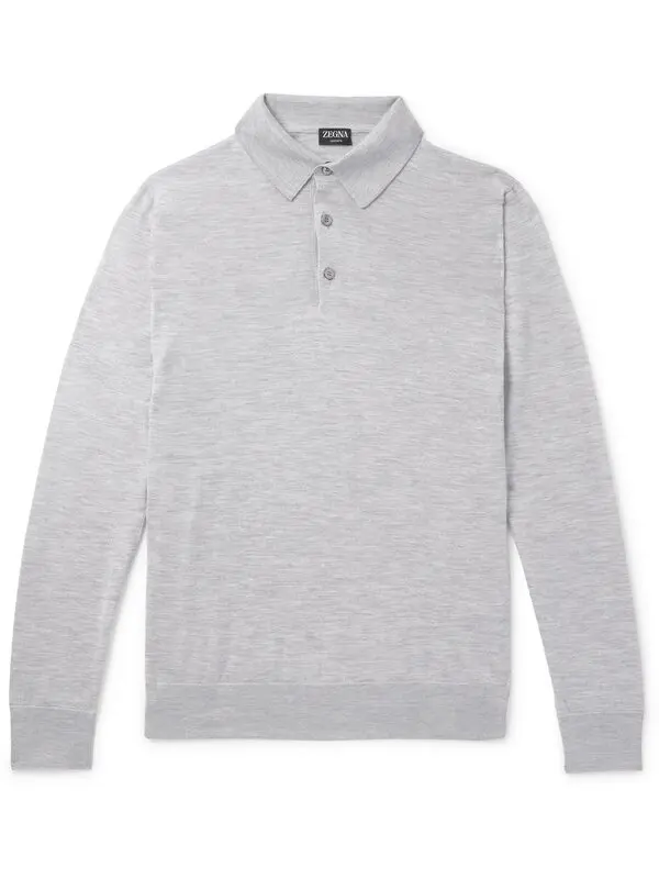 Zegna Cashmere And Silk-blend Polo Shirt - Gray