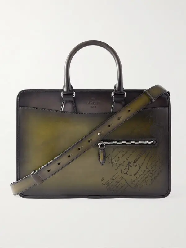 Berluti Un Jour Mini Scritto Venezia Leather Briefcase - Green