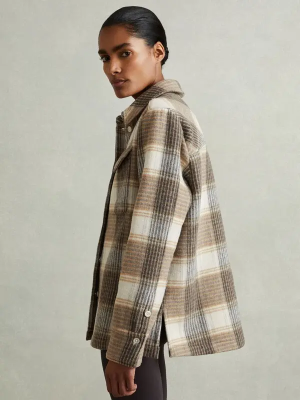REISS Phoebe Wool-blend Checked Shacket