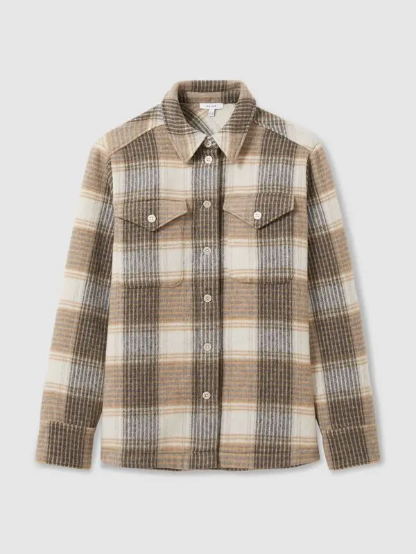 REISS Phoebe Wool-blend Checked Shacket