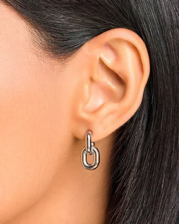 Aqua Polished Oval Double Link Drop Earrings