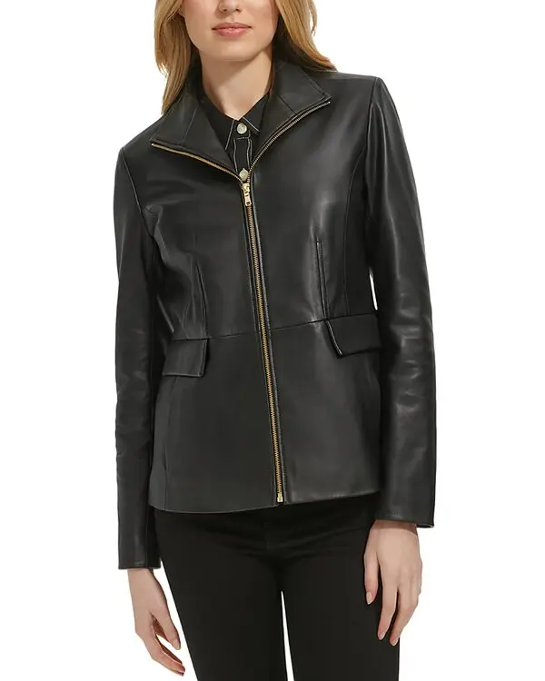 Cole Haan Leather Zip-up Jacket - Black