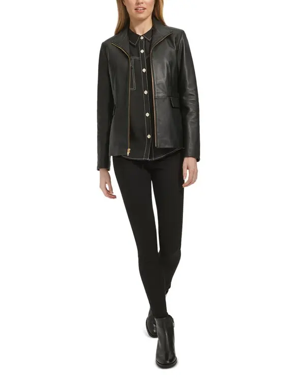 Cole Haan Leather Zip-up Jacket - Black