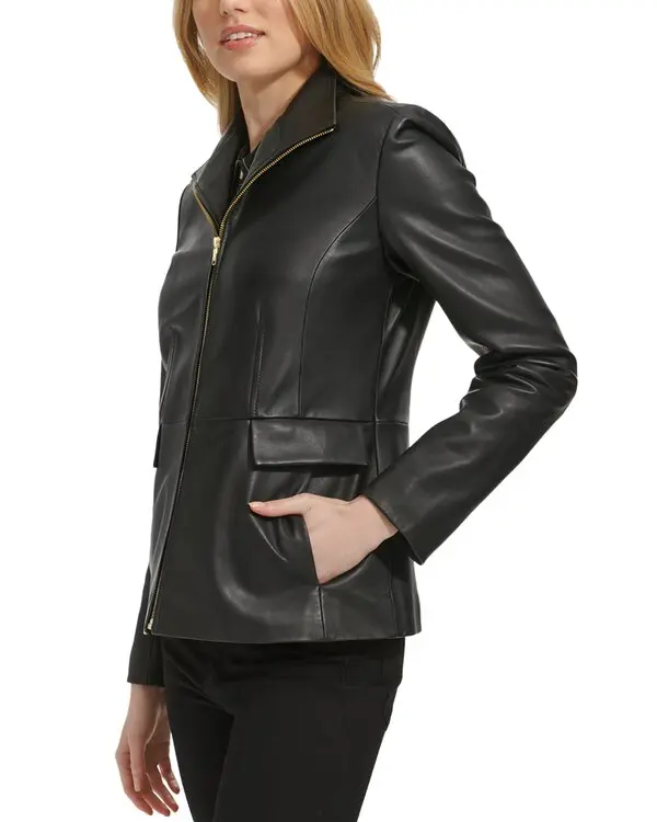 Cole Haan Leather Zip-up Jacket - Black