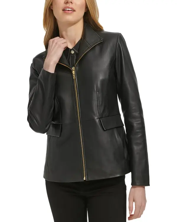 Cole Haan Leather Zip-up Jacket - Black
