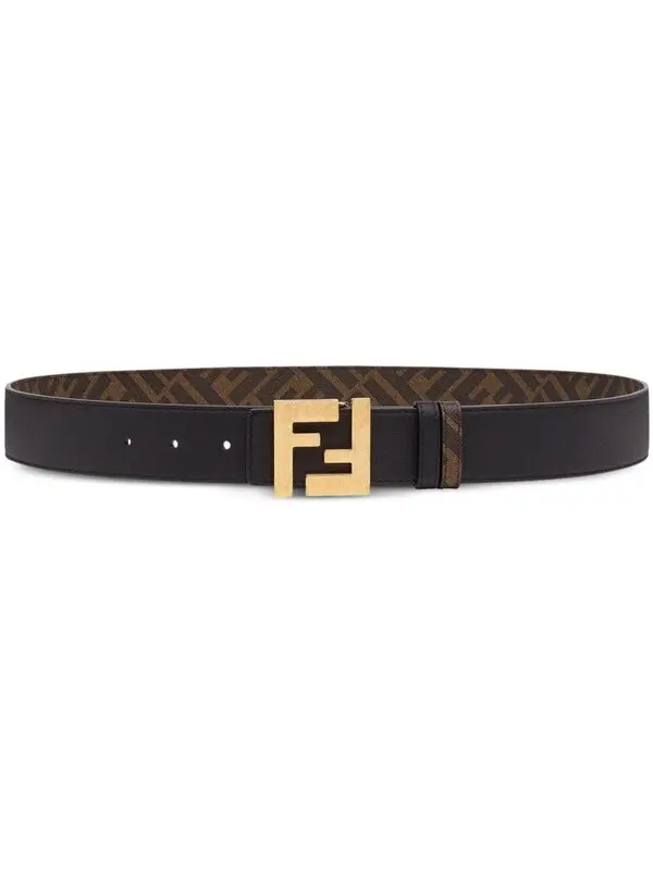 Fendi Ff-logo Reversible Leather Belt - Black