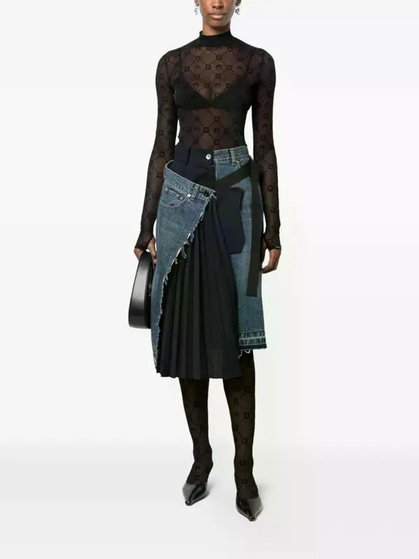 MARINE SERRE Moonogram Sheer Long-sleeve Top - Black