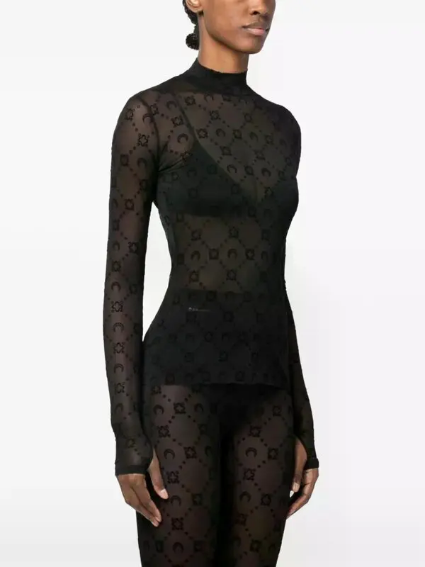 MARINE SERRE Moonogram Sheer Long-sleeve Top - Black