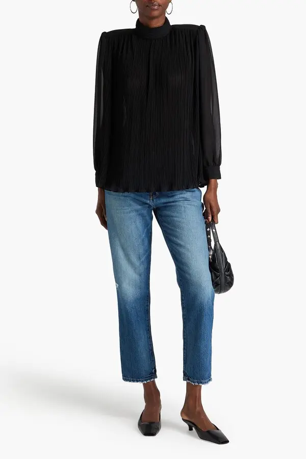 FRAME Plissé Chiffon Blouse