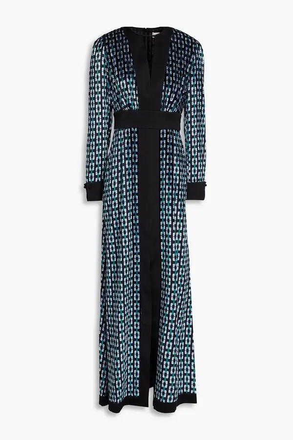 Diane Von Furstenberg Libby Satin-trimmed Printed Velvet Maxi Dress - Black