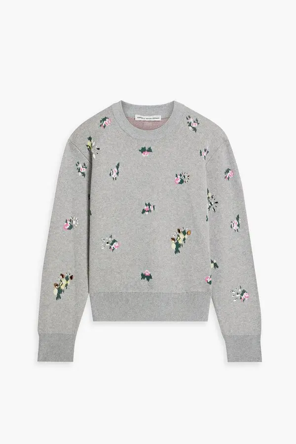 Autumn Cashmere Embellished Jacquard-knit Cotton Sweater