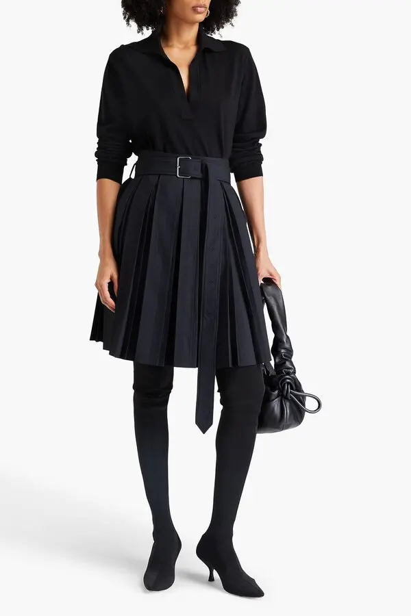 PETER DO Belted Pleated Sateen Skirt