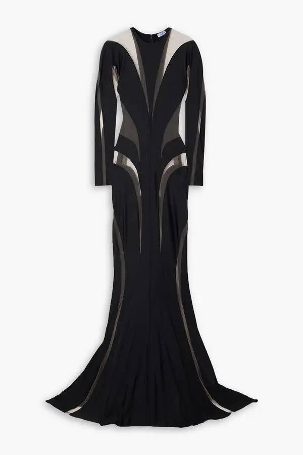 Mugler Tulle-Paneled Stretch-Jersey Maxi Dress In Black - 65% Off |  Editorialist