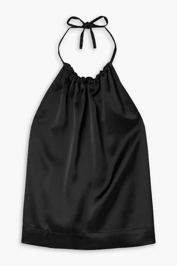 LESET Barb Ruched Satin Halterneck Top