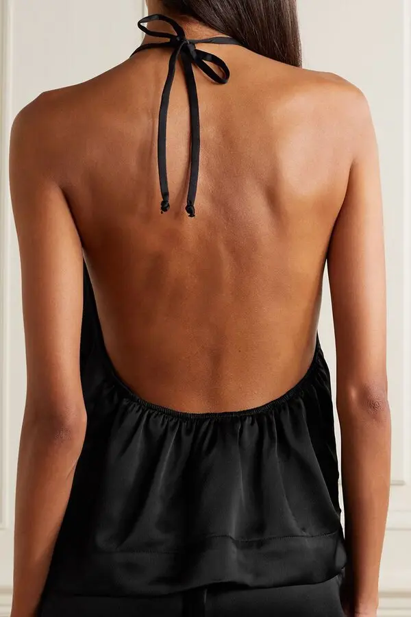 LESET Barb Ruched Satin Halterneck Top
