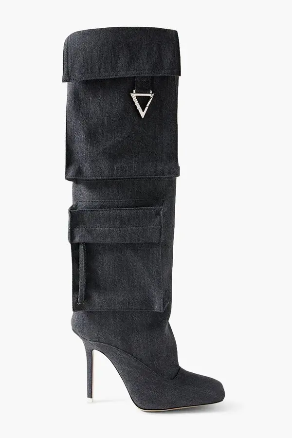 Attico Sienna Embellished Denim Knee Boots