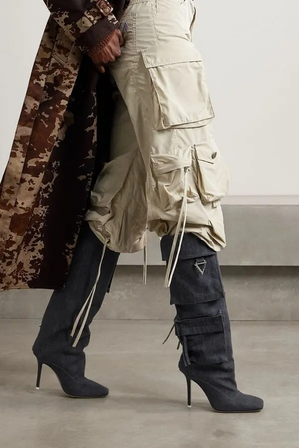 Attico Sienna Embellished Denim Knee Boots
