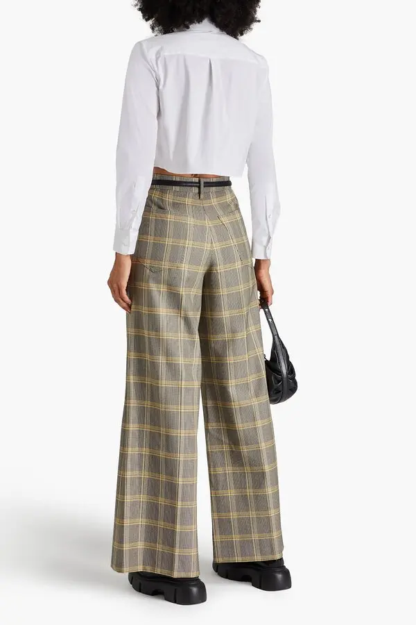 Marni Checked Wool-blend Wide-leg Pants - Black