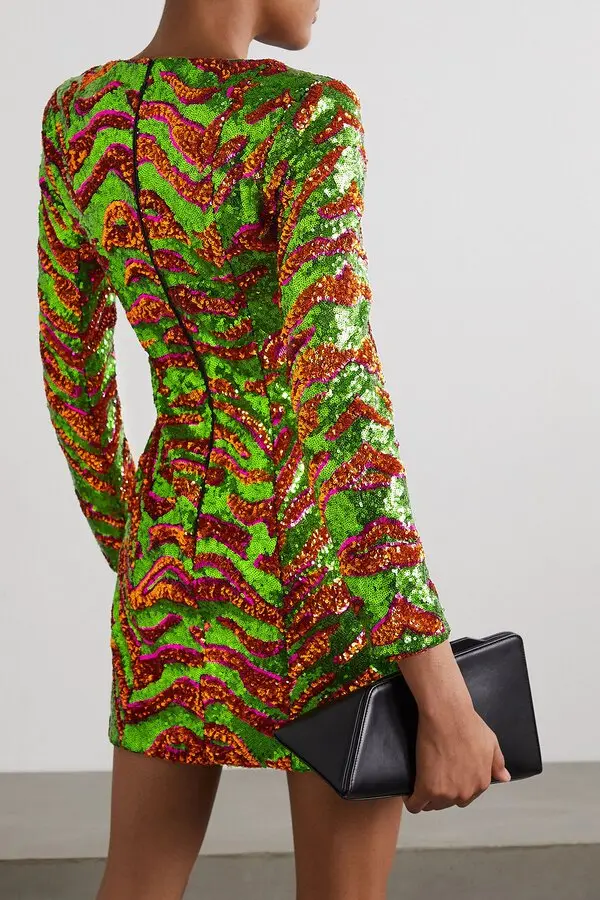 Halpern Sequined Zebra-Print Tulle Mini Dress In Green - 85% Off |  Editorialist