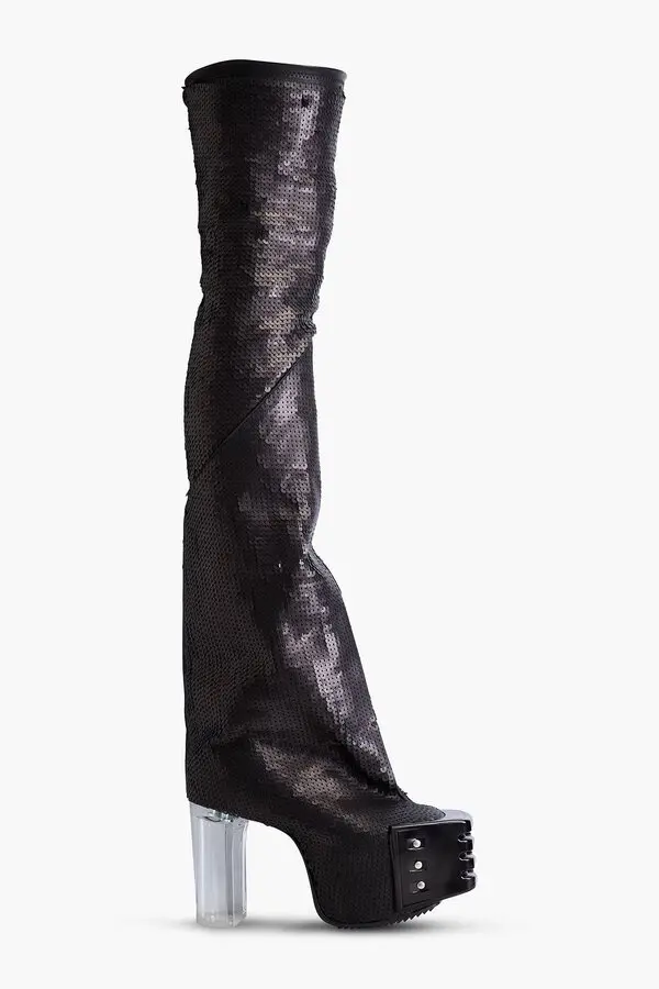 Rick Owens Grilled Sequined Thigh Boots