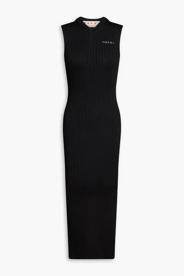 Marni Embroidered Ribbed-knit Midi Dress