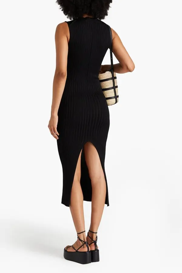 Marni Embroidered Ribbed-knit Midi Dress
