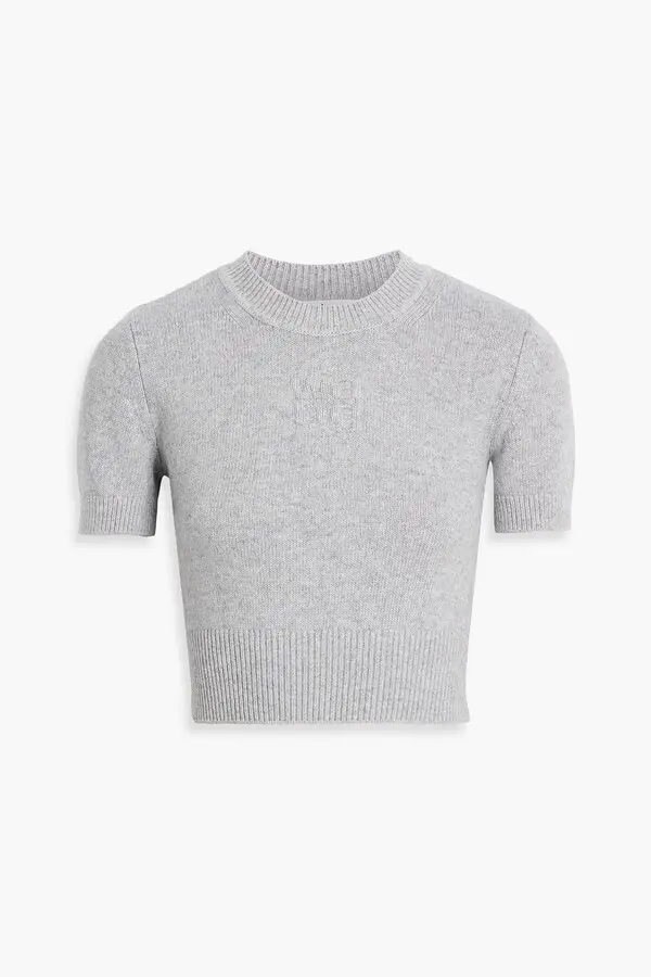 Alexander Wang Cropped Cotton And Wool-blend Sweater - Gray