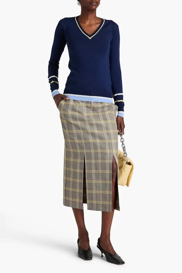 Marni Striped Wool And Silk-blend Sweater - Navy