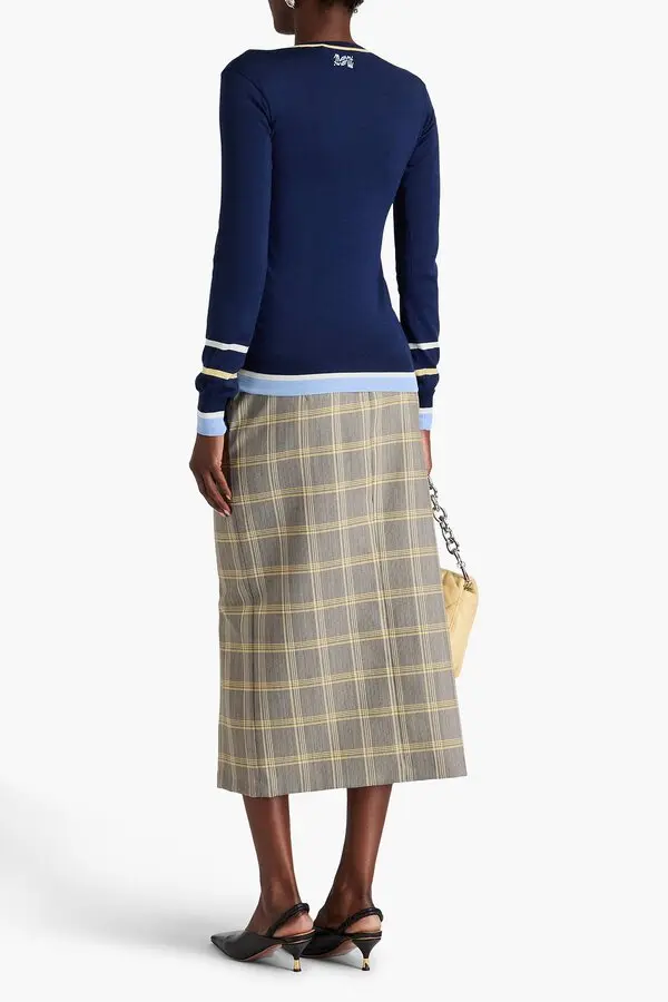 Marni Striped Wool And Silk-blend Sweater - Navy