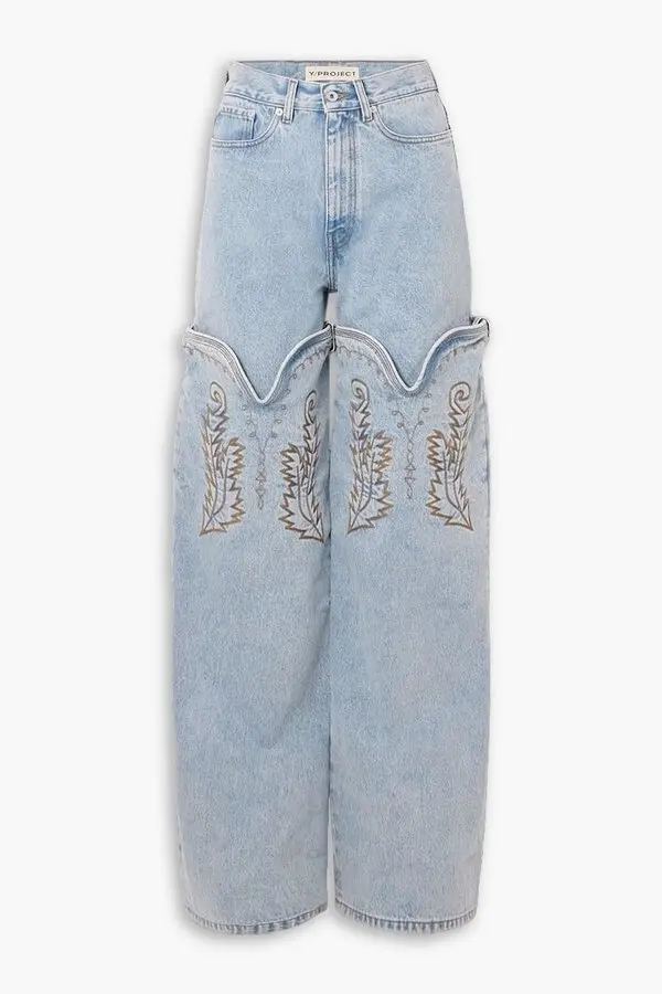 Y/project Evergreen Convertible Embroidered Wide-leg Jeans