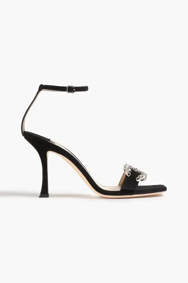 JIMMY CHOO Marsai 90 Embellished Suede Sandals - Black