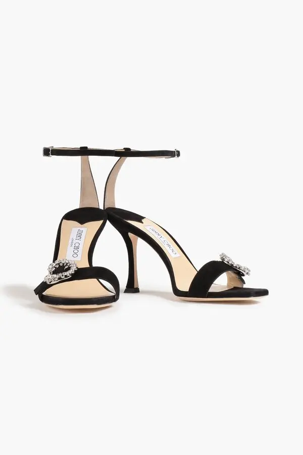 JIMMY CHOO Marsai 90 Embellished Suede Sandals - Black