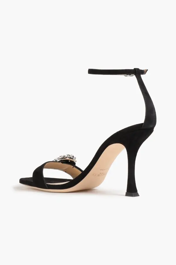 JIMMY CHOO Marsai 90 Embellished Suede Sandals - Black