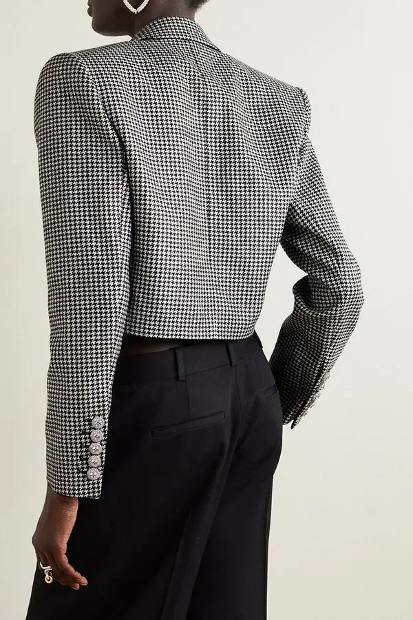Alexandre Vauthier Cropped Houndstooth Wool-blend Blazer