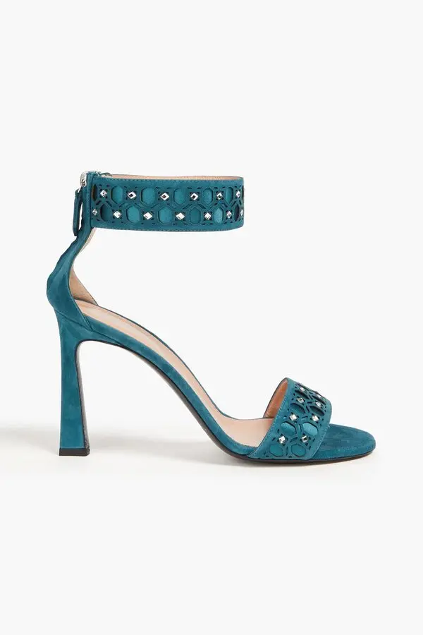 Alberta Ferretti Crystal-embellished Laser-cut Suede Sandals
