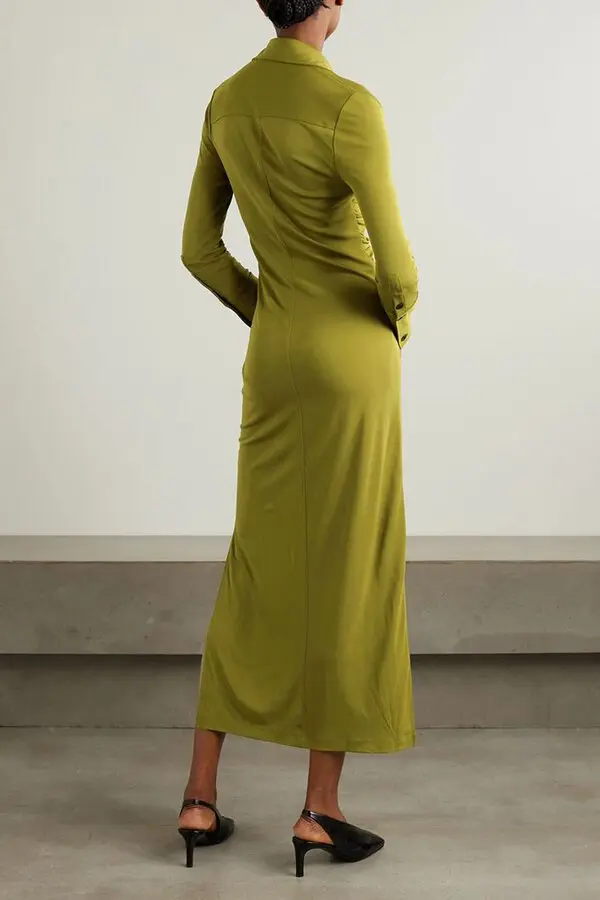 Proenza Schouler Clara Ruched Crepe-Jersey Midi Shirt Dress In Army Green -  55% Off | Editorialist