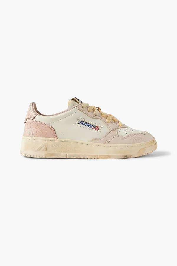 AUTRY Super Vintage Distressed Paneled Leather Sneakers - Blush