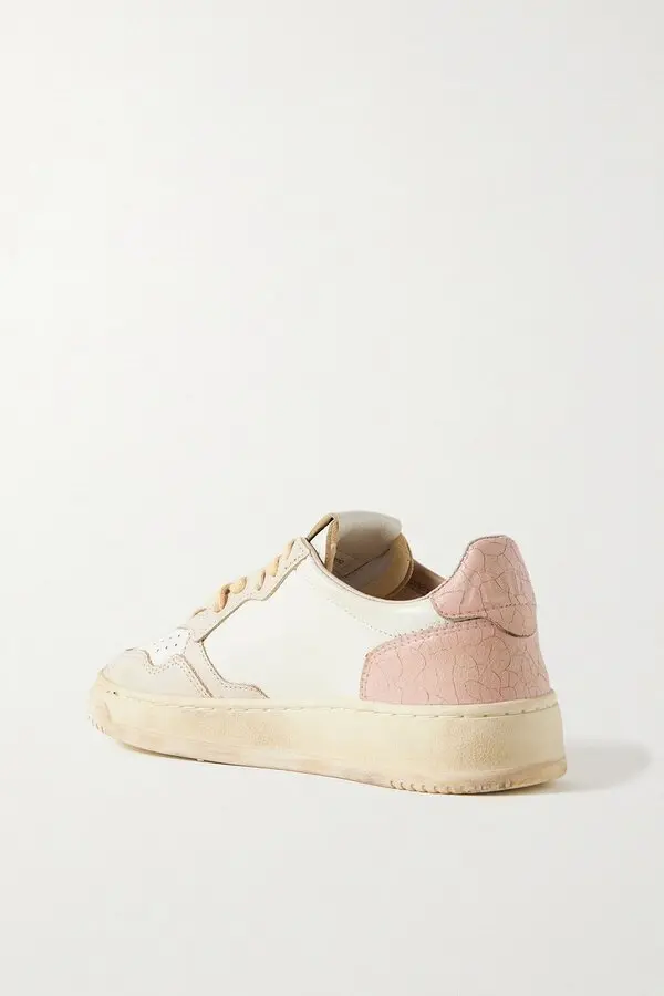 AUTRY Super Vintage Distressed Paneled Leather Sneakers - Blush