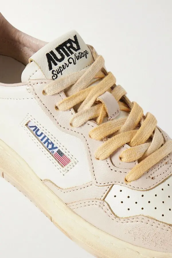AUTRY Super Vintage Distressed Paneled Leather Sneakers - Blush