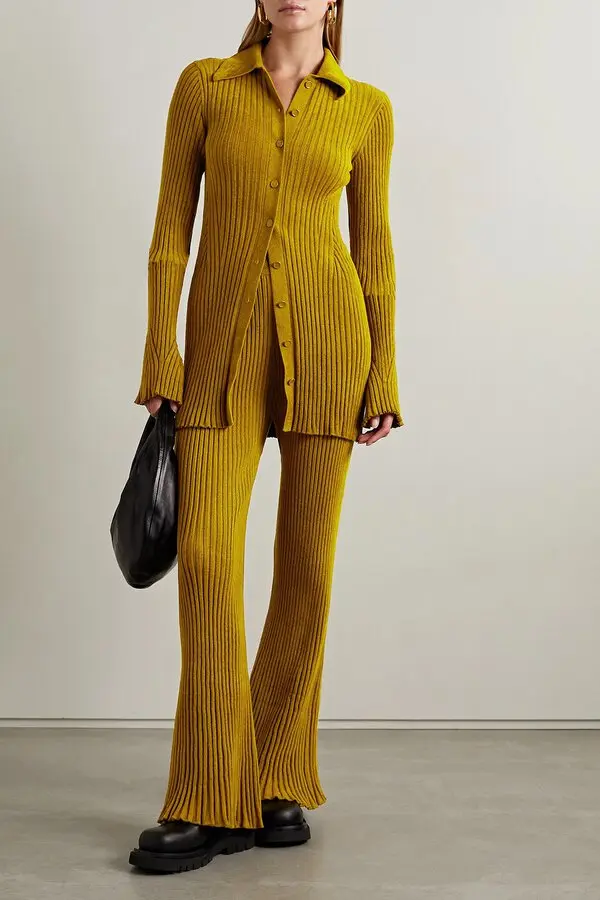 Proenza Schouler Ribbed Velvet Flared Pants In Mustard 70% Off