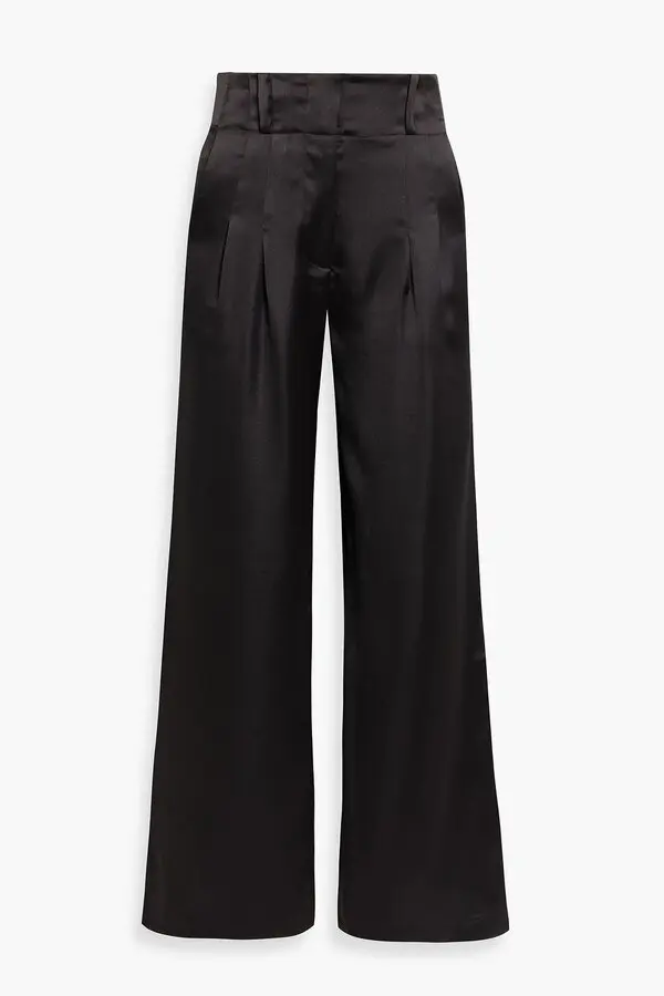 SIMONMILLER Bloo Pleated Satin Wide-leg Pants - Black