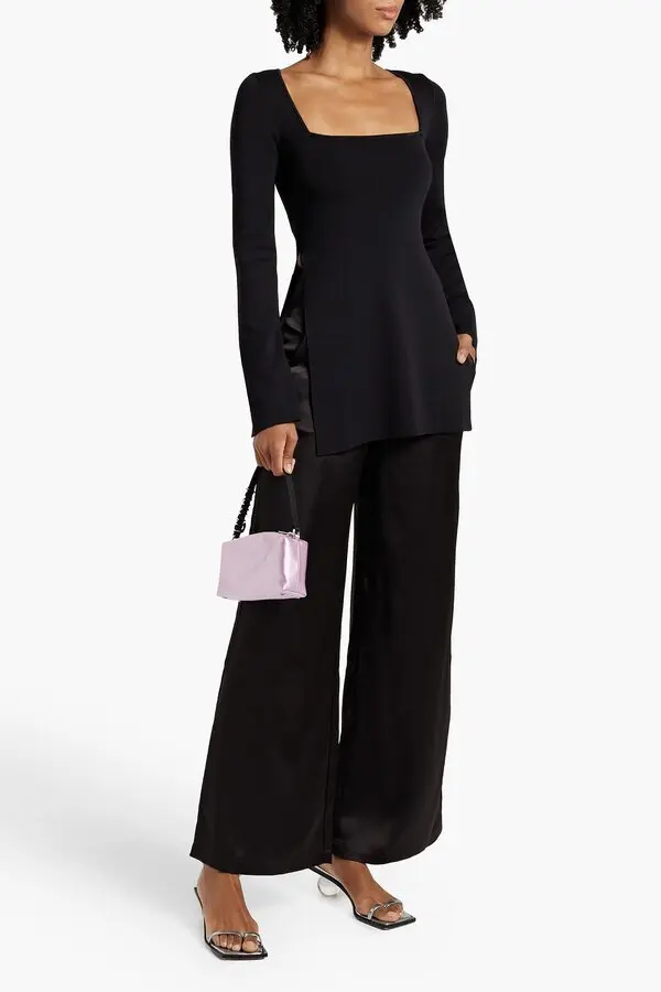 SIMONMILLER Bloo Pleated Satin Wide-leg Pants - Black
