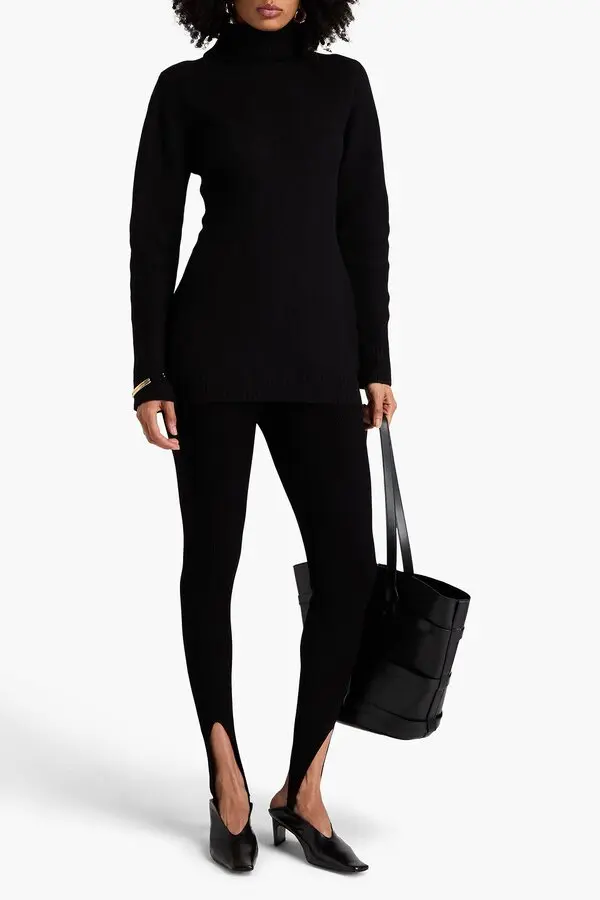 JIL SANDER Cutout Wool Turtleneck Sweater - Black