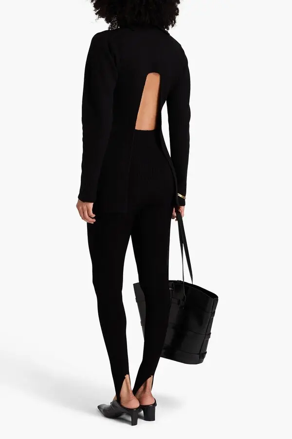 JIL SANDER Cutout Wool Turtleneck Sweater - Black