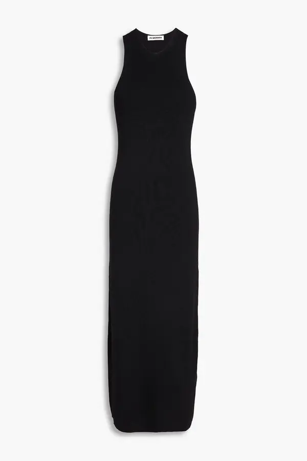 JIL SANDER Cutout Ribbed Wool Midi Dress