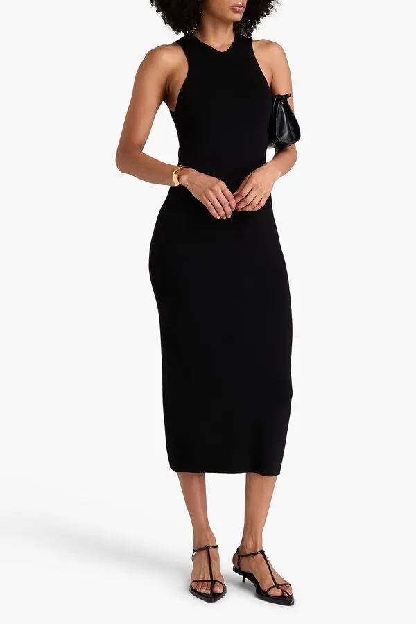 JIL SANDER Cutout Ribbed Wool Midi Dress